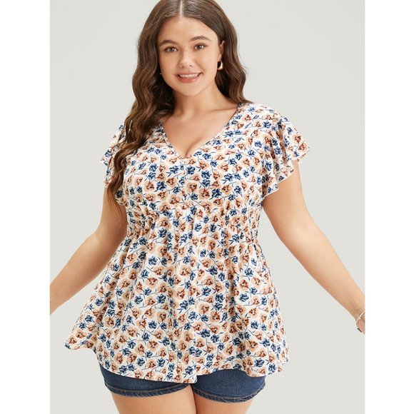 BloomChic | Tops | Nwt Bloomchic Ditsy Floral Cap Sleeve Ruffle ...